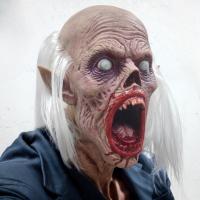 China Max 128 chars Horror Zombie Mask with Long White Hair, Bloody Open Mouth Latex Vampire Ghoul Mask for Halloween Cosplay Costume Party for sale
