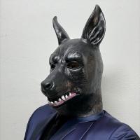 China Realistic Black Dog Latex Mask Full Head Animal Cosplay Mask for Halloween Costume Party Performance Props for sale