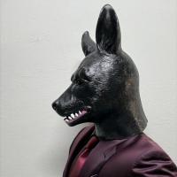 China Realistic Black Dog Latex Mask Full Head Animal Cosplay Mask for Halloween Costume Party Performance Props for sale
