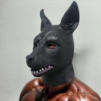 China Realistic Black Dog Latex Mask Full Head Animal Cosplay Mask for Halloween Costume Party Performance Props for sale