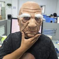 China Realistic Bald Old Man Mask with White Eyebrows - Grumpy Grandpa Latex Head Mask for Halloween, Pranks, and Cosplay Costumes for sale