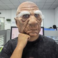 China Realistic Bald Old Man Mask with White Eyebrows - Grumpy Grandpa Latex Head Mask for Halloween, Pranks, and Cosplay Costumes for sale
