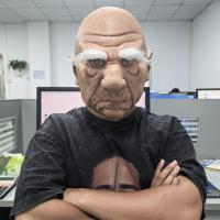 China Realistic Bald Old Man Mask with White Eyebrows - Grumpy Grandpa Latex Head Mask for Halloween, Pranks, and Cosplay Costumes for sale
