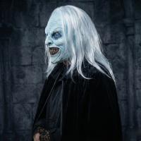 China Creepy Blue Zombie Mask with White Hair - Realistic Undead Monster Latex Mask with Grinning Rotten Teeth for Halloween Cosplay for sale