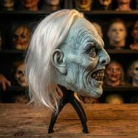 China Creepy Blue Zombie Mask with White Hair - Realistic Undead Monster Latex Mask with Grinning Rotten Teeth for Halloween Cosplay for sale