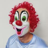 China Classic Clown Mask with Curly Red Wig for Halloween, Cosplay, Parties - Funny Face Latex Mask, One Size Fits Most for sale