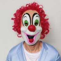 China Classic Clown Mask with Curly Red Wig for Halloween, Cosplay, Parties - Funny Face Latex Mask, One Size Fits Most for sale