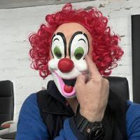 China Classic Clown Mask with Curly Red Wig for Halloween, Cosplay, Parties - Funny Face Latex Mask, One Size Fits Most for sale