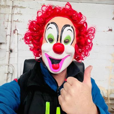 China Classic Clown Mask with Curly Red Wig for Halloween, Cosplay, Parties - Funny Face Latex Mask, One Size Fits Most for sale