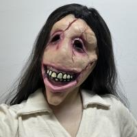 China Creepy Smiling Mutant Face Mask with Long Hair, Scary Realistic Skin Mask for Halloween Horror Cosplay and Haunted House Props for sale