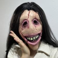 China Creepy Smiling Mutant Face Mask with Long Hair, Scary Realistic Skin Mask for Halloween Horror Cosplay and Haunted House Props for sale