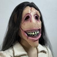 China Creepy Smiling Mutant Face Mask with Long Hair, Scary Realistic Skin Mask for Halloween Horror Cosplay and Haunted House Props for sale