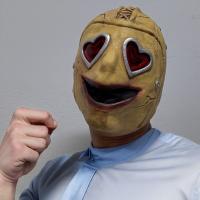 China Creepy Heart Eyes Slasher Mask with Grin, Realistic Yellow Horror Latex Mask for Halloween Cosplay Costume Party Props for sale