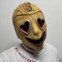 China Creepy Heart Eyes Slasher Mask with Grin, Realistic Yellow Horror Latex Mask for Halloween Cosplay Costume Party Props for sale