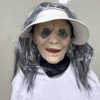 China Old Lady Human Face Mask with Wig and Visor, Realistic Latex Elder Woman Mask for Halloween Cosplay Costume, Props for sale