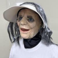 China Old Lady Human Face Mask with Wig and Visor, Realistic Latex Elder Woman Mask for Halloween Cosplay Costume, Props for sale