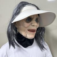China Old Lady Human Face Mask with Wig and Visor, Realistic Latex Elder Woman Mask for Halloween Cosplay Costume, Props for sale