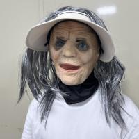 China Old Lady Human Face Mask with Wig and Visor, Realistic Latex Elder Woman Mask for Halloween Cosplay Costume, Props for sale