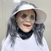 China Old Lady Human Face Mask with Wig and Visor, Realistic Latex Elder Woman Mask for Halloween Cosplay Costume, Props for sale