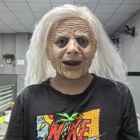China Realistic Old Woman Latex Mask with White Hair for Halloween Cosplay Creepy Elderly Granny Face Mask Party Prop for sale