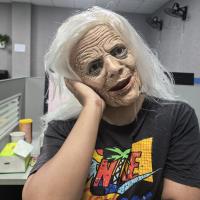 China Realistic Old Woman Latex Mask with White Hair for Halloween Cosplay Creepy Elderly Granny Face Mask Party Prop for sale