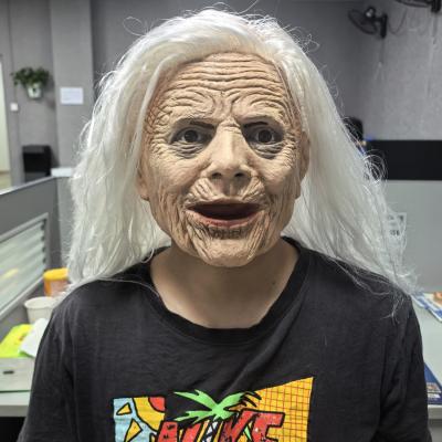 China Realistic Old Woman Latex Mask with White Hair for Halloween Cosplay Creepy Elderly Granny Face Mask Party Prop for sale