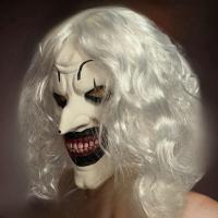 China Sinister Gothic Horror Clown Latex Mask with Shaggy White Wig and Pointy Nose for Halloweeen Parties, Horror Enthusiasts for sale