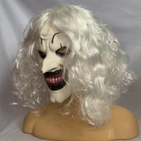 China Sinister Gothic Horror Clown Latex Mask with Shaggy White Wig and Pointy Nose for Halloweeen Parties, Horror Enthusiasts for sale
