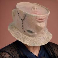 China Surreal Human Face Bucket Hat Mask, Novelty Creepy Upside Down Face Mask with Stitches, Weird Art Props for Cosplay Costume Party for sale