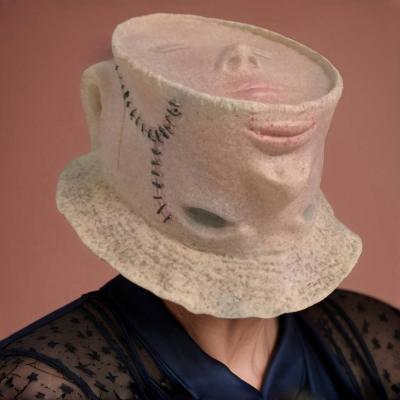 China Surreal Human Face Bucket Hat Mask, Novelty Creepy Upside Down Face Mask with Stitches, Weird Art Props for Cosplay Costume Party for sale