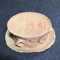 China Surreal Human Face Bucket Hat Mask, Novelty Creepy Upside Down Face Mask with Stitches, Weird Art Props for Cosplay Costume Party for sale