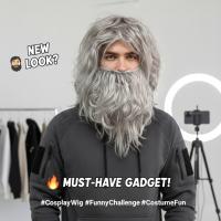 China Realistic Grey Wig and Beard Set for Men, Long Silver Hair Old Man Costume, Wizard Hermit Caveman Cosplay for Halloween Party for sale