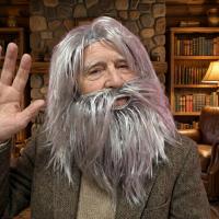 China Realistic Grey Wig and Beard Set for Men, Long Silver Hair Old Man Costume, Wizard Hermit Caveman Cosplay for Halloween Party for sale