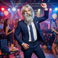 China Realistic Grey Wig and Beard Set for Men, Long Silver Hair Old Man Costume, Wizard Hermit Caveman Cosplay for Halloween Party for sale