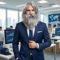China Realistic Grey Wig and Beard Set for Men, Long Silver Hair Old Man Costume, Wizard Hermit Caveman Cosplay for Halloween Party for sale