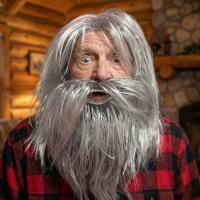 China Realistic Grey Wig and Beard Set for Men, Long Silver Hair Old Man Costume, Wizard Hermit Caveman Cosplay for Halloween Party for sale