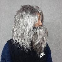 China Realistic Grey Wig and Beard Set for Men, Long Silver Hair Old Man Costume, Wizard Hermit Caveman Cosplay for Halloween Party for sale