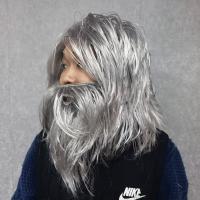 China Realistic Grey Wig and Beard Set for Men, Long Silver Hair Old Man Costume, Wizard Hermit Caveman Cosplay for Halloween Party for sale