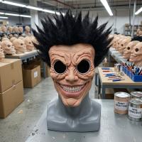 China Scary Smiling Face Latex Mask with Spiky Hair and Grey Hair Cover for Halloween & Cosplay for sale