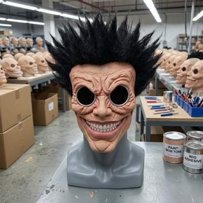 China Scary Smiling Face Latex Mask with Spiky Hair and Grey Hair Cover for Halloween & Cosplay for sale