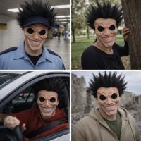 China Scary Smiling Face Latex Mask with Spiky Hair and Grey Hair Cover for Halloween & Cosplay for sale