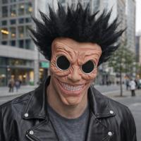 China Scary Smiling Face Latex Mask with Spiky Hair and Grey Hair Cover for Halloween & Cosplay for sale
