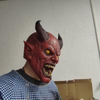 China Red Demon Latex Mask with Horns for Halloween Cosplay - Lightweight 0.3kg Design for sale