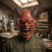 China Red Demon Latex Mask with Horns for Halloween Cosplay - Lightweight 0.3kg Design for sale