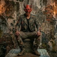 China Red Demon Latex Mask with Horns for Halloween Cosplay - Lightweight 0.3kg Design for sale