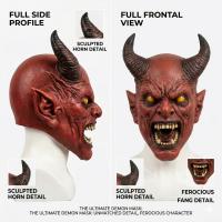 China Red Demon Latex Mask with Horns for Halloween Cosplay - Lightweight 0.3kg Design for sale