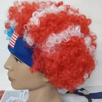 China Red White Blue Patriotic Afro Party Wig with Tri-Color Design and Integrated Flag Headband for sale