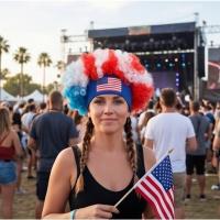 China Red White Blue Patriotic Afro Party Wig with Tri-Color Design and Integrated Flag Headband for sale