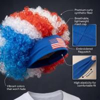 China Red White Blue Patriotic Afro Party Wig with Tri-Color Design and Integrated Flag Headband for sale