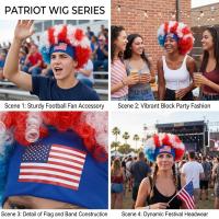 China Red White Blue Patriotic Afro Party Wig with Tri-Color Design and Integrated Flag Headband for sale